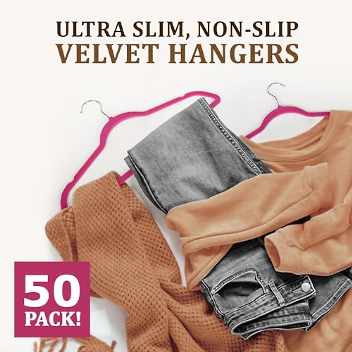 Premium Velvet Hangers 50 Pack, Heavy Duty Study Pitaya Hangers for Coats, Pants & Dress Clothes - Non Slip Clothes Hanger Set - Space Saving Felt Hangers for Clothing