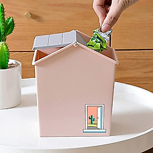 Cabilock Office Decor Mini Table Trash Can with Lid House Shape Small Plastic Trash Bin Garbage Bin Wastebasket Desktop Garbage Container Rubbish Can for Table Desktop Office Kitchen Car Decor