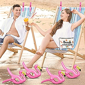 4 Pcs Towel Clips for Chairs Flamingo Parrot Beach Chair Clips for Beach Chairs,1 Pcs Beach Kit Cosmetic Bag for Women (Flamingo)