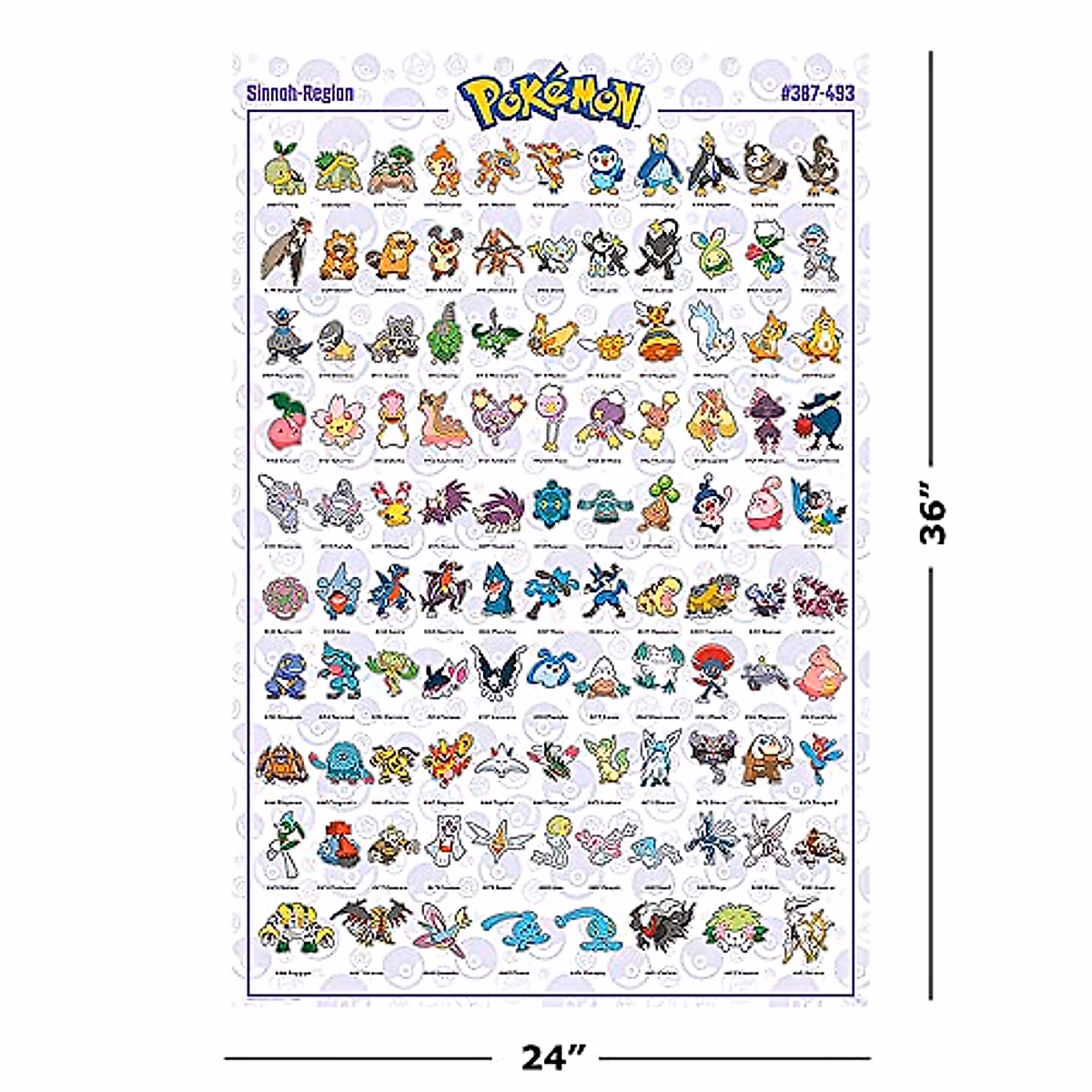 Pokemon - Manga/Anime TV Show Gaming Poster (Sinnoh-Region - Pokemons #387 - #493) (Size: 24" x 36")