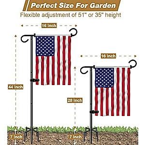 Whoonba 51 Inch Tall Garden Flag Stand Holder with 5 Prong Base, Yard Flag Pole Holder for 12x18 Outdoor Small Flag Decor with Two Spring Stoppers and a Tiger Clip, 1 Pack