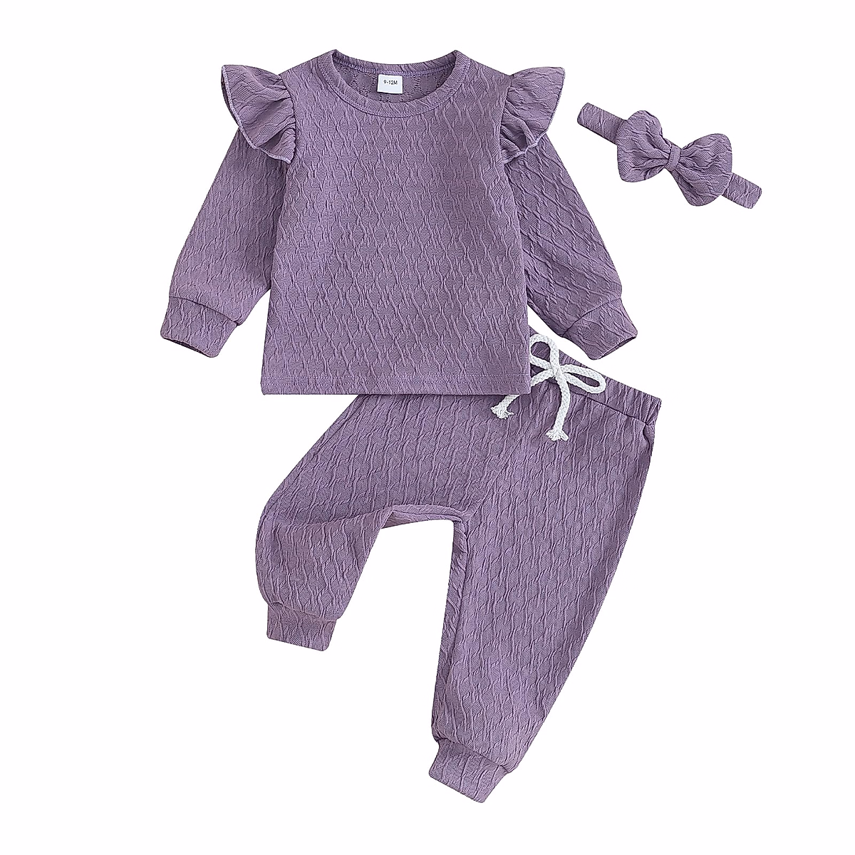 Newborn Baby Girl Clothes Daisy Outfit Long Sleeve Sweashirt Tees Tops Pants Infant Toddler Girl Fall Winter Clothes (Solid-Purple, 12-18 Months)