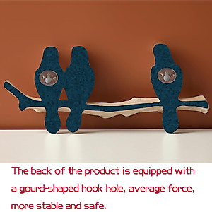 JiuLiJiu Handmade Rustic Bird Decorative Wall Hooks - Entryway Key Hanger, No-Drill Installation, Country Style Coat and Hat Hooks (Dark Blue, 3 Birds with 3 Hooks)