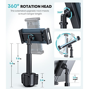 Car Cup Holder Tablet Mount, AHK Universal Tablet & Smartphone Car Cradle Holder for iPad Pro/Air/Mini, Kindle,Tablets Nintendo Switch Smartphones, Compatible with 4.7" to 12.9" Devices