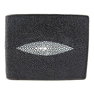 Pelgio Genuine Stingray Shagreen Skin Leather Bifold Wallet (Black)