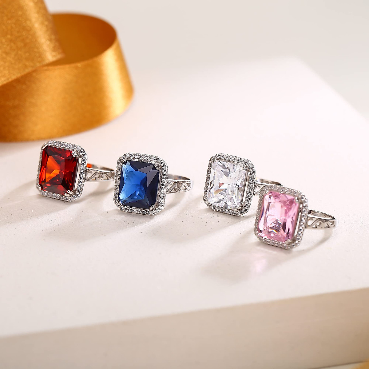 EVER FAITH S925 Sterling Silver 5 Carats Radiant Cut CZ Stunning Engagement Cocktail Ring Pink - Size 9