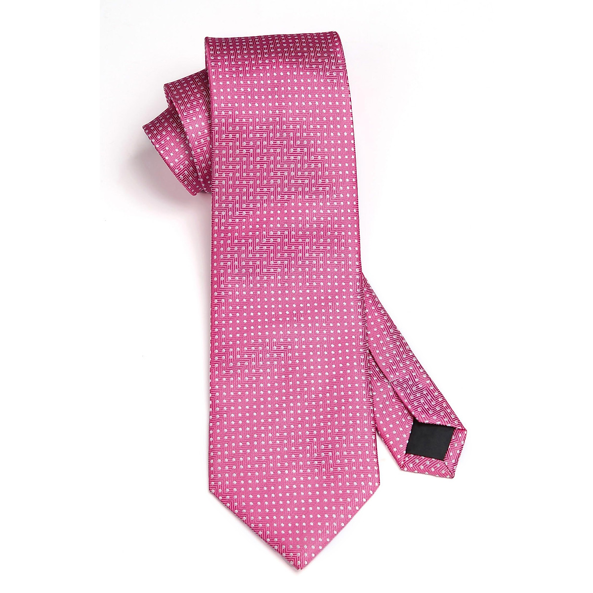 HISDERN Pink Polka Dot Mens Tie and Pocket Square Set Woven Cool Silk Necktie Handkerchief for Men Business Work