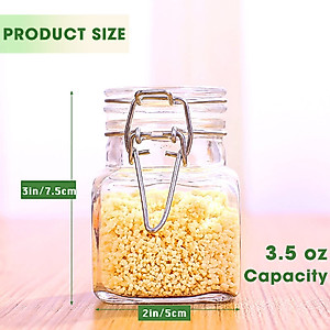 TIYOORTA Square Apothecary Glass jar with locking lid clamp closure - 3.5oz Spice Jars with Leak Proof Rubber Gasket - For Honey, Jams, Bean, Handicraft, Tag Included(20PCS)