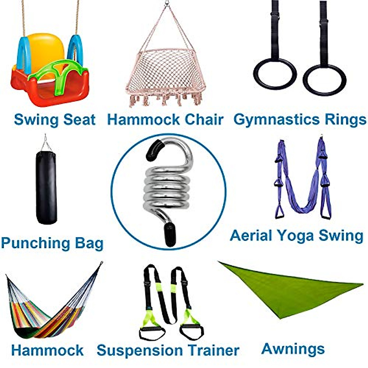 Porch Swing Springs Hammock-Chair Spring - 1500Lbs Heavy Duty Suspension Hangers Ceiling Mount Porch Swings (2pcs 750Lbs Compact New Version)