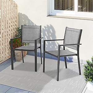 Olaterior Patio Dining Chairs, Outdoor Dining Chair Set of 2, Stackable Outdoor Chairs, All-Weather Textilene Chair with Armrest, Modern Sling Patio Furniture Chair for Lawn Deck, Pool, Mixed Grey