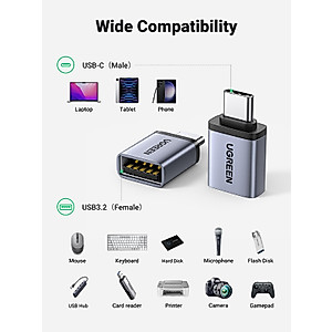 UGREEN USB to USB C Adapter 10Gbps,2 Pack USB C to USB Adapter USB C 3.2 Gen 2 Male to USB A Female Adapter Compatible with iPhone 15 Pro/Samsung/MacBook Pro/Air/iPad Pro,Thunderbolt 4/3,Gray