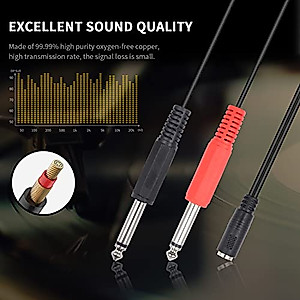 Poyiccot 1/4 Mono to 3.5mm Stereo Adapter, 3.5mm to 1/4 Adapter Cable, 1/8 to 1/4 Splitter Cable, 3.5mm 1/8 TRS Female to Dual 6.35mm 1/4 TS Male Stereo to Mono Y Splitter Cable, 20cm/8inch