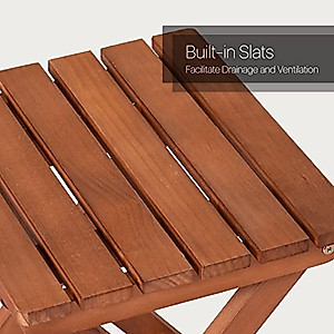 MoNiBloom Wood Folding Step Stool, Portable Foldable Household Stool Seat for Bathroom, Living Room, Garden, Brown