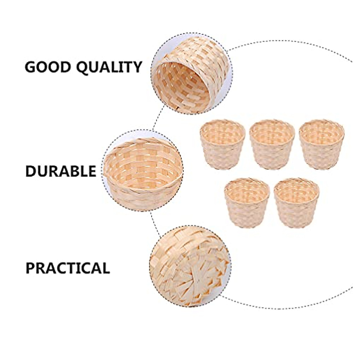 DOITOOL 5Pcs Mini Woven Baskets Without Handles, Miniature Flower Basket Dollhouse Picnic Basket Mini Wicker Basket for Fairy Garden Dollhouse Accessory, 9X9X7.5cm