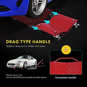 VIVOHOME Heavy Duty Vehicle Mover Dolly of 4 Piece, Wheel Dolly Car Stakes 6000lbs Capacity, Car Roller Dolly Moving Cars, Trucks, Motorcycles, Red