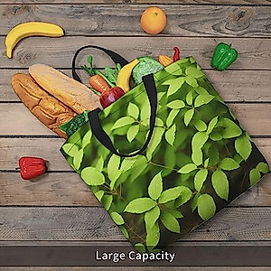 Adasomu Leaf Print Pattern Printed Shoulder Bag, Reusable Tote Bag With Interior Pocket For Shopping, Work, Beach, Gift