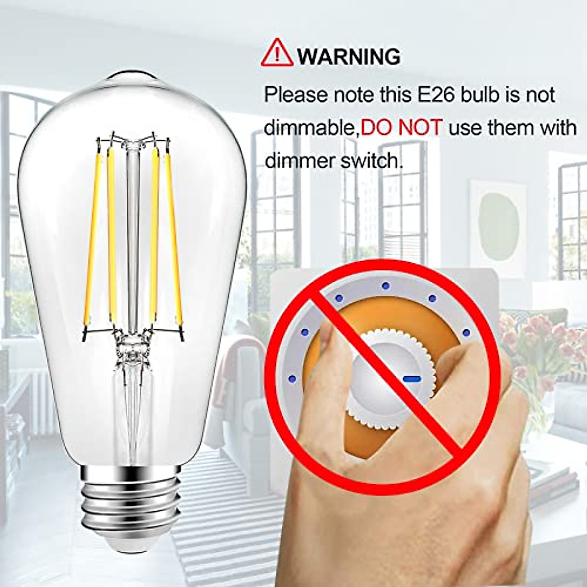 WIHTU Vintage LED Edison Bulbs, 6W Equivalent 60W, ST58 Antique LED Filament Bulbs, LED Light Bulbs with 95+ CRI, High Brightness Daylight 4000K, 900lumens, E26 Medium Base, Clear Glass, 6-Pack