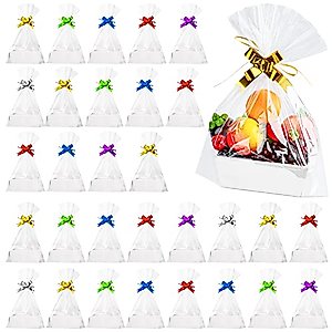 106 Pcs Empty Gift Basket Set 30 Cardboard Gift Basket 8 x 6 x 3 Inch Empty Baskets for Gifts with Handles, 40 Bags, and 36 Multicolor Bows for Party Home Wedding Birthday Food Serving Storage (White)