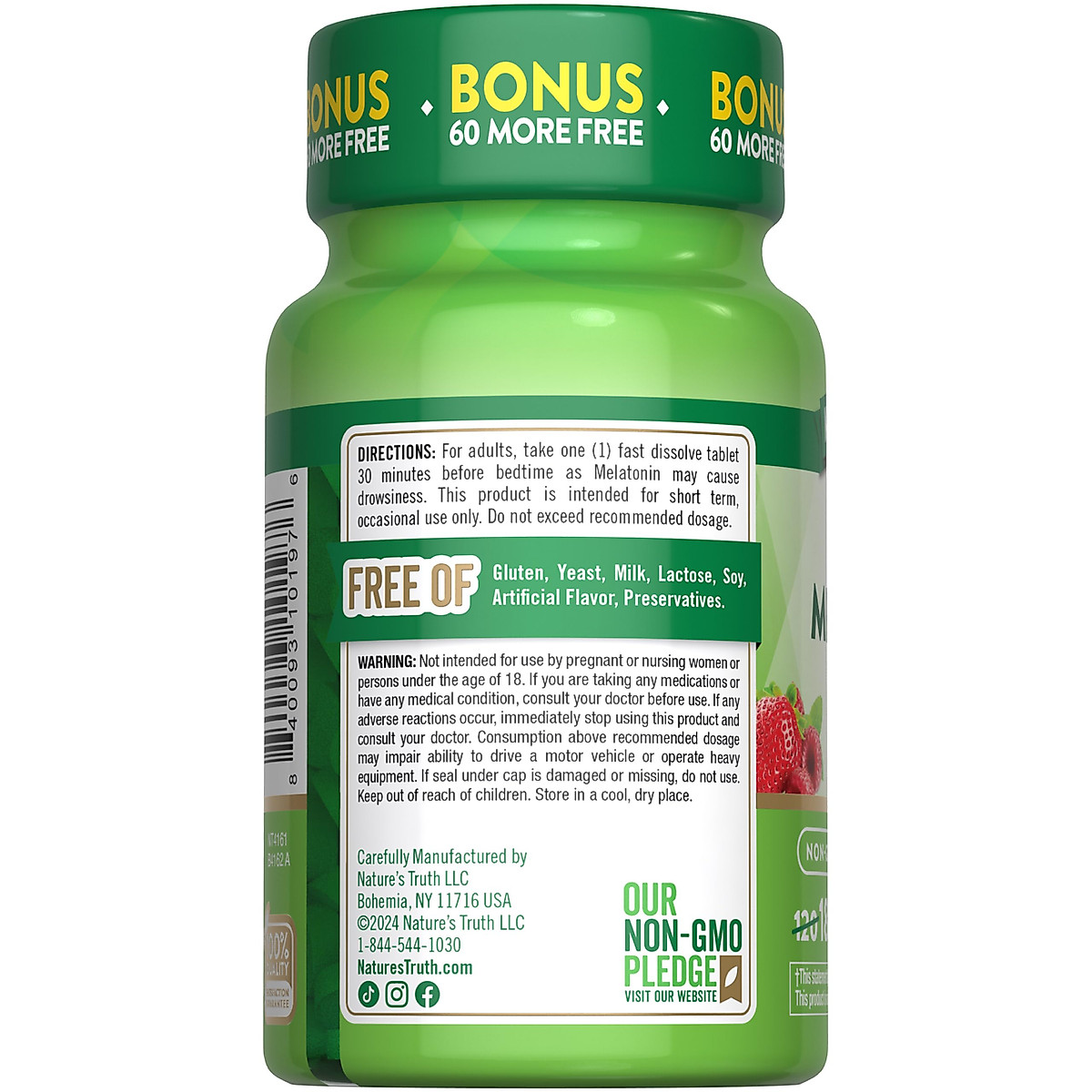 Nature's Truth Melatonin 3mg Fast Dissolve Tablets | 180 Count | Natural Berry Flavor | Vegan, Non-GMO, & Gluten Free Supplement