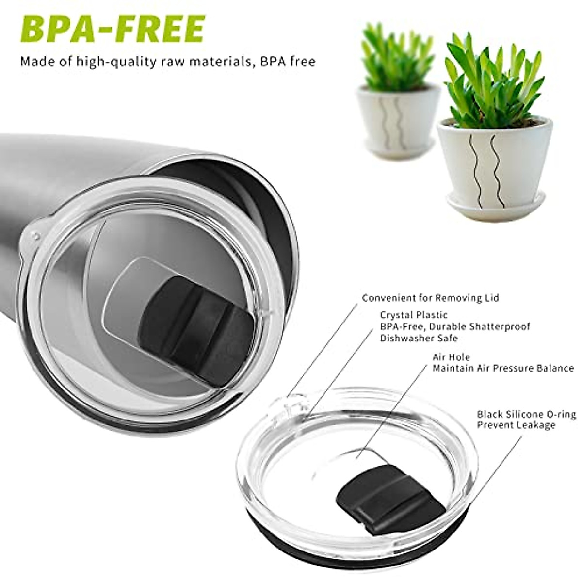 2 Pack 20oz Magnetic Tumbler Lid, Fits Yeti Rambler or Old Style RTIC Coffee Tumbler - Replacement for Spillproof Ozark Trail Lids, Slider Switch Tumbler Cover, BPA Free