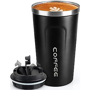 XENDER WORLD Coffee Travel Mug, 17 oz Insulated Tumbler Leakproof Lid Thermal Vaccum Mug Stainless Steel Double Wall Reusable Cup For Hot Cold Tea Drinks In Car Camping (Black)