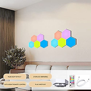 Hexagon Lights with Remote, Modular Touch Sensitive Lights Creative Geometry Assembly LED Hexagonal Wall Light,RGB Gaming Lights for Living Room, Bedroom, DIY Enthusiasts, Festival 6 Packs
