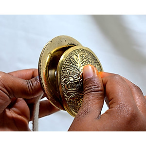 Brass Manjira Instrument Finger cymbal or Hand Cymbals Metal Clapper | METAL MANJEERA PERCUSSION KIRTAN POOJA | Tibetan Tingsha Manjeera Clash Traditional for Indian Music & Tibetan Prayer (Style 1)