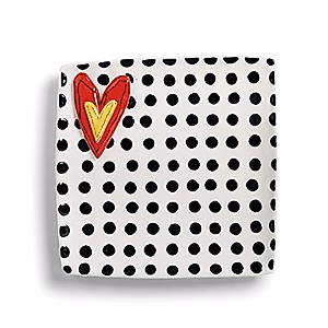 DEMDACO Dots and Heart Black and White 11 x 11 Glossy Stoneware Square Platter