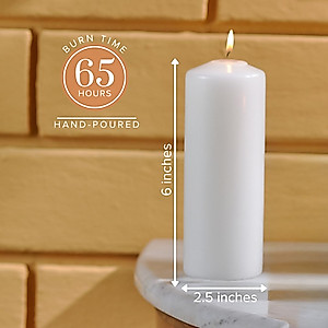 Simply Soson 2.5x6 inch White Pillar Candles, White Candles, Set of 6 White Pillar Candles Bulk 2.5x6, Emergency Candles, Tall Candles, Wax Candle, Unscented Candles, Candle Pack Cone Tip White Pillar