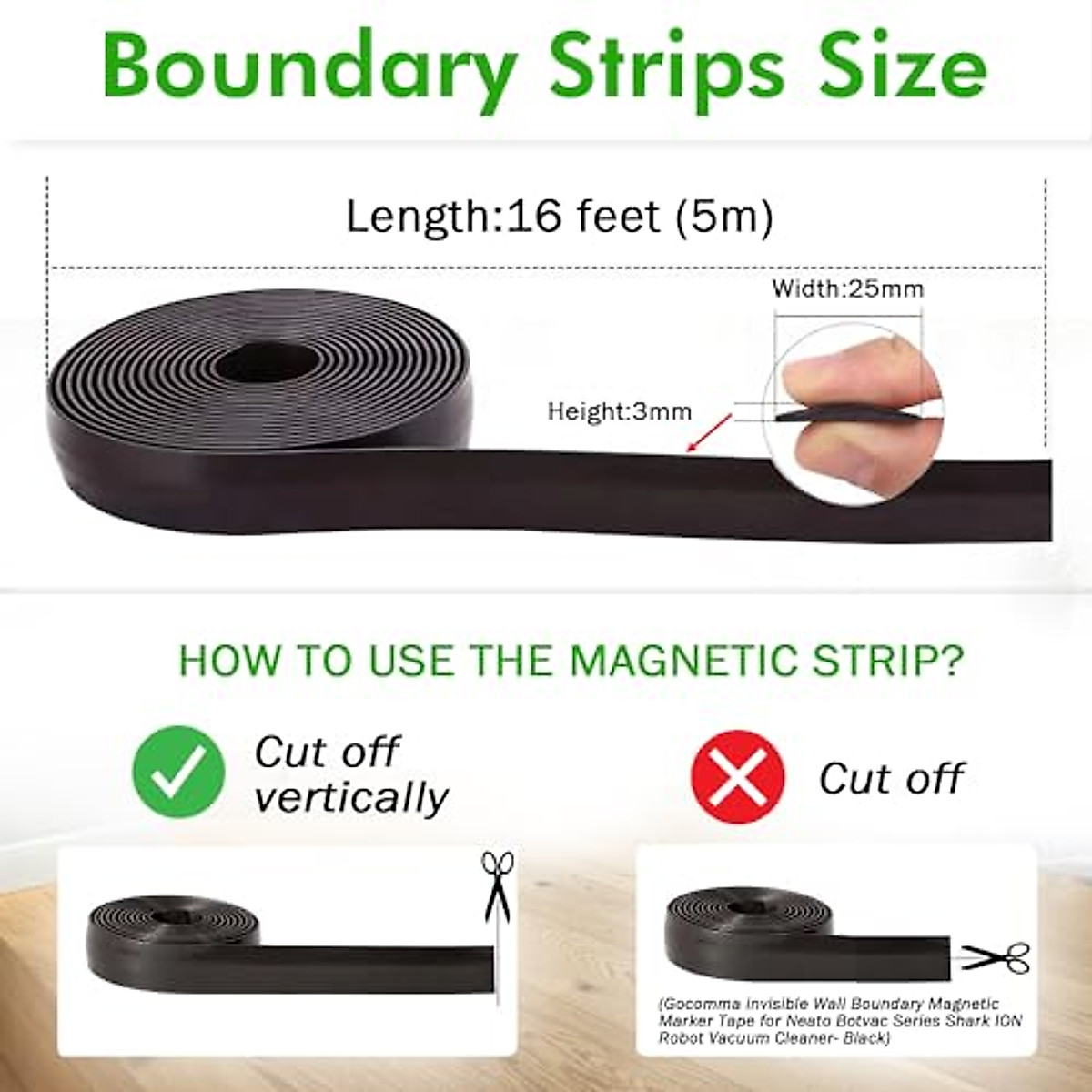 Yonice 16 Feet Boundary Strips Magnetic Tape Markers Compatible for Neato Shark ION Robot Vacuum Cleaner,Magnetic Botboundary Strips Bot Boundary