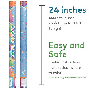 TUR Party Supplies Giant (24 in) Biodegradable Confetti Cannons Party Poppers (2 Pack) | Multicolor | Launches Up to 25ft | Confetti Poppers for New Years Eve, Birthdays, Weddings, Graduations