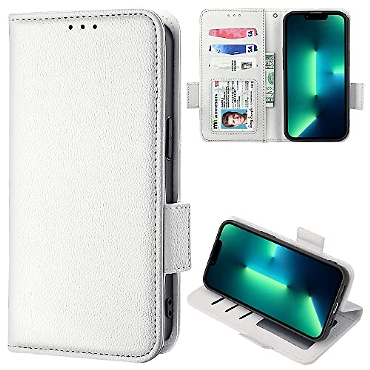 Compatible with Oppo Reno 6 Pro 5G Case,PU Leather Kickstand with Card Holders,Compatible with Oppo Reno6 Pro 5G PEPM00 CPH2249 Flip Magnetic Closure Protection Phone Wallet Cover Bai
