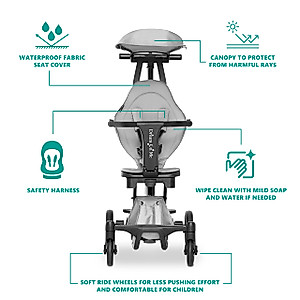 Dream On Me Drift Rider Baby Stroller with Canopy, Lightweight Umbrella Stroller with Compact Fold, Sturdy Design, 360 Degree Angle Rotation Travel Stroller, Gray