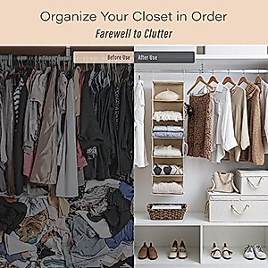 StorageWorks 6-Shelf Hanging Closet Organizer, Hanging Shelves for Closet, Fabric, Mixing of Beige, White & Ivory, 12" D x 12" W x 47 1⁄2" H