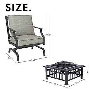 Grand patio Outdoor 5 Pieces Furniture Set,4 Motion Patio Chairs and 32" Wood Burning Fire Pit,Gray