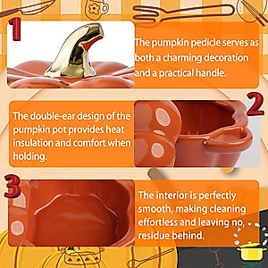 Fall Pumpkin Ceramic Bowl with Lid, 15 oz Microwave & Dishwasher Safe Pumpkin Soup Bowl with Handle, Pumpkin Decor Storage Jar for Home Thanksgiving Halloween Party, Pumpkin Dish,Halloween (Orange)