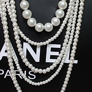 GRACE JUN Multilayer Strand Chain White Faux Pearls Flapper Beads Cluster Long Choker Necklace(White)