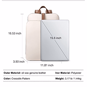 CLUCI Leather Laptop Backpack for Women 15.6 inch Computer Backpack Purse Travel Backpack Work Bag Daypack Beige With Brown