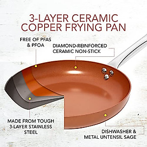 Razab Copper Frying Pan Set with Lids, 8", 9.5" & 11" Frying Pan Set, Nonstick Frying Pan Set, Copper Pans with Lid, Nonstick Skillets w/Lids 8", 9.5" & 11" Copper Pan Set