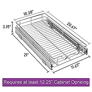 HOLD N' STORAGE Pull Out Cabinet Organizer, Heavy Duty-with Lifetime Limited Warranty -11”W x 21”D - Requires At Least a 12-1/4” Cabinet Opening, Steel Metal cabinet drawers slide out, Chrome Finish