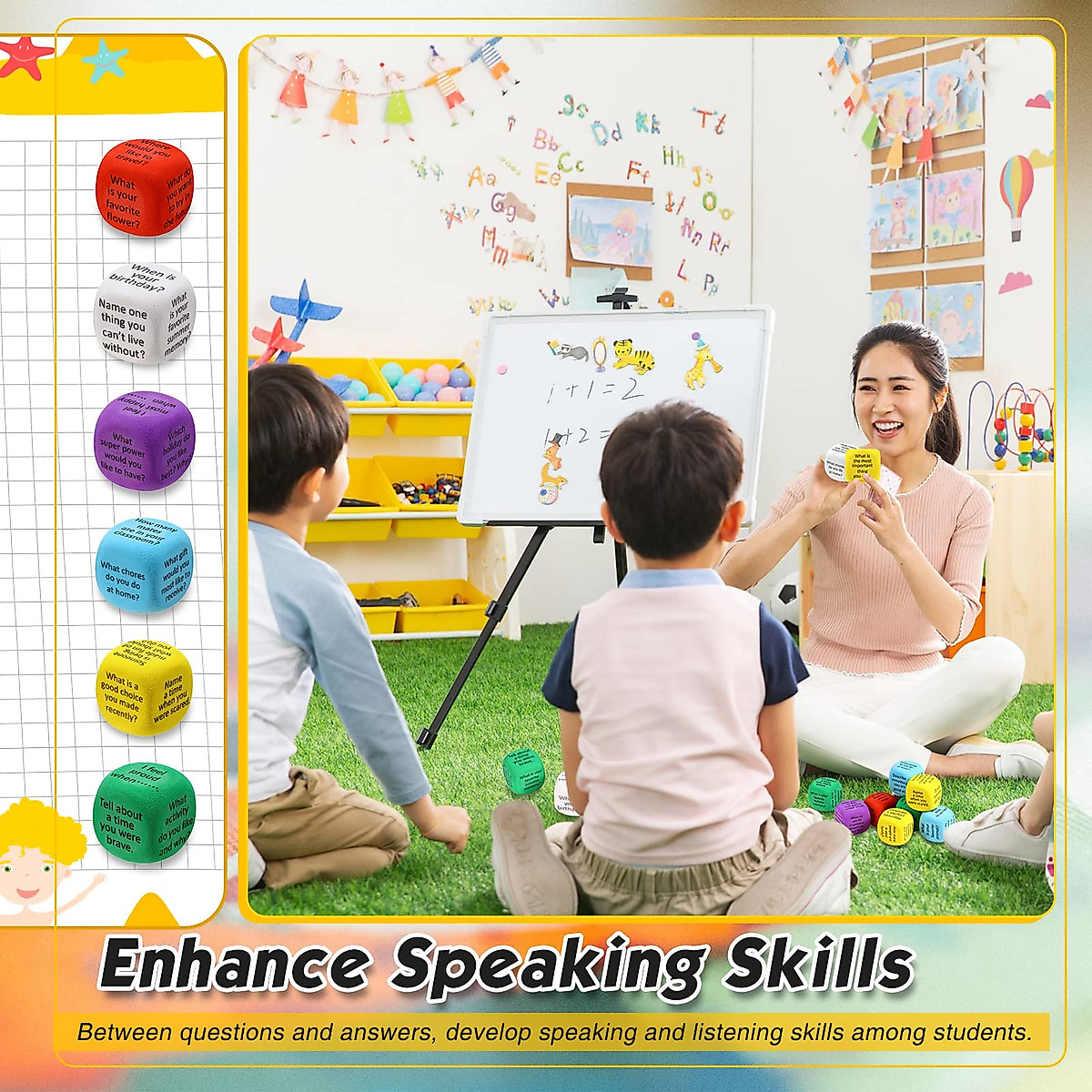 Hanaive 12 Pcs Learning Conversation Cubes Social Emotional Learning Activities Family Dice Game Speech Therapy For Kids Teacher Family Classroom (Foam)