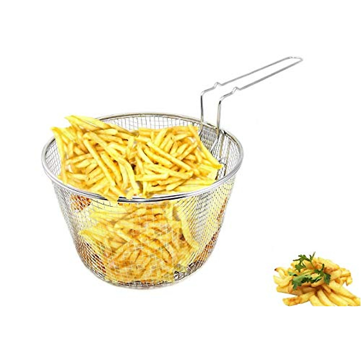 9" Medium Stainless Steel Deep Fry Basket Round Wire Mesh French Chip Frying Serving Food Presentation Tableware With Detachable Handle Fit For Up To 5/6L Pot