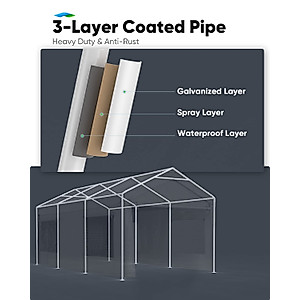 Quictent 13'X20' Heavy Duty Carport Car Canopy Galvanized Car Port Garage Outdoor Carport Canopy Boat Shelter with Reinforced Ground Bars-White