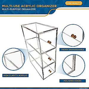 Creative Planet Acrylic Drawer Organizer Designer Collection 3 Level Storage Drawers for Cosmetics, Sunglasses, Makeup Gift for Women, Men, Girls (3-Level-L, Transparent)