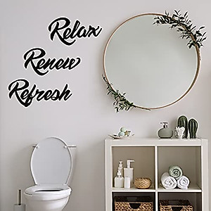 Hotop 3 Pieces Farmhouse Bathroom Metal Wall/ Letter Sign Decor Relax Renew Refresh Metal Sign Wall Art Decor Black Metal Bathroom Wall Decor for Home Decoration