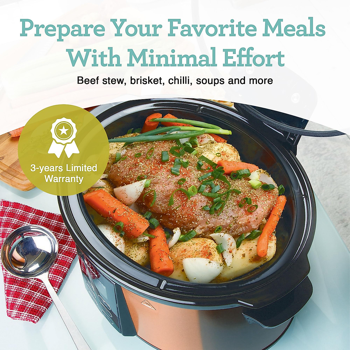 Euro Cuisine SCX6 Programmable Slow Cooker 6 Quart - Best Digital Slow Cooker for Large Family Meals, Smart Slow Cooker with Timer, Ideal for All Types of Recipes