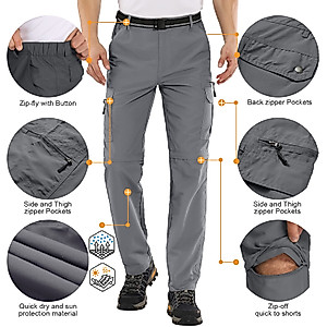 Mens Hiking Pants Convertible boy Scout Zip Off Shorts Lightweight Quick Dry Breathable Fishing Safari Pants,6101,Grey,40