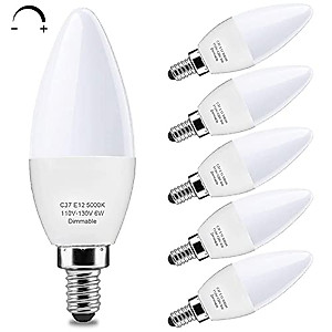E12 LED Candelabra Light Bulbs Dimmable, 60 Watt Equivalent, Ceiling Fan Light Bulbs Daylight White 5000K, 550Lumens for Home Lighting Decorations, 6 Pack