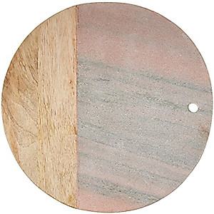 Creative Co-Op Pink/Grey Marble & Mango Wood Round Cheese Board