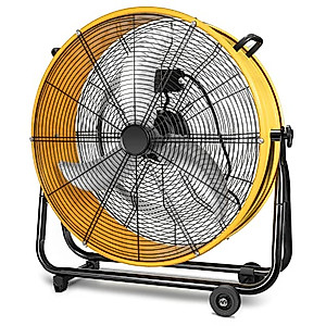 InfiniPower 24 Inch Heavy Duty Metal Industrial Drum Fan, 3 Speed Floor Fan for Warehouse, Workshop, Factory and Basement - High Velocity, Yellow